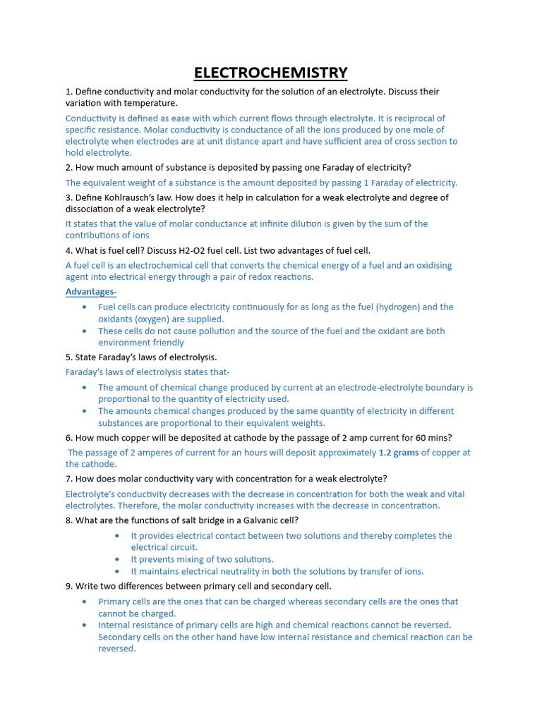 Electrochemistry Concepts and Applications | PDF | Rechargeable Battery ...
