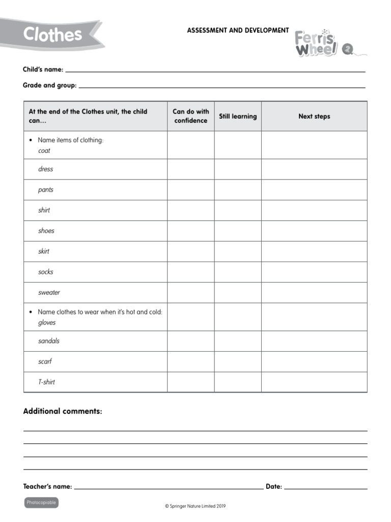 FW2 AssessmentSheet Clothes | PDF