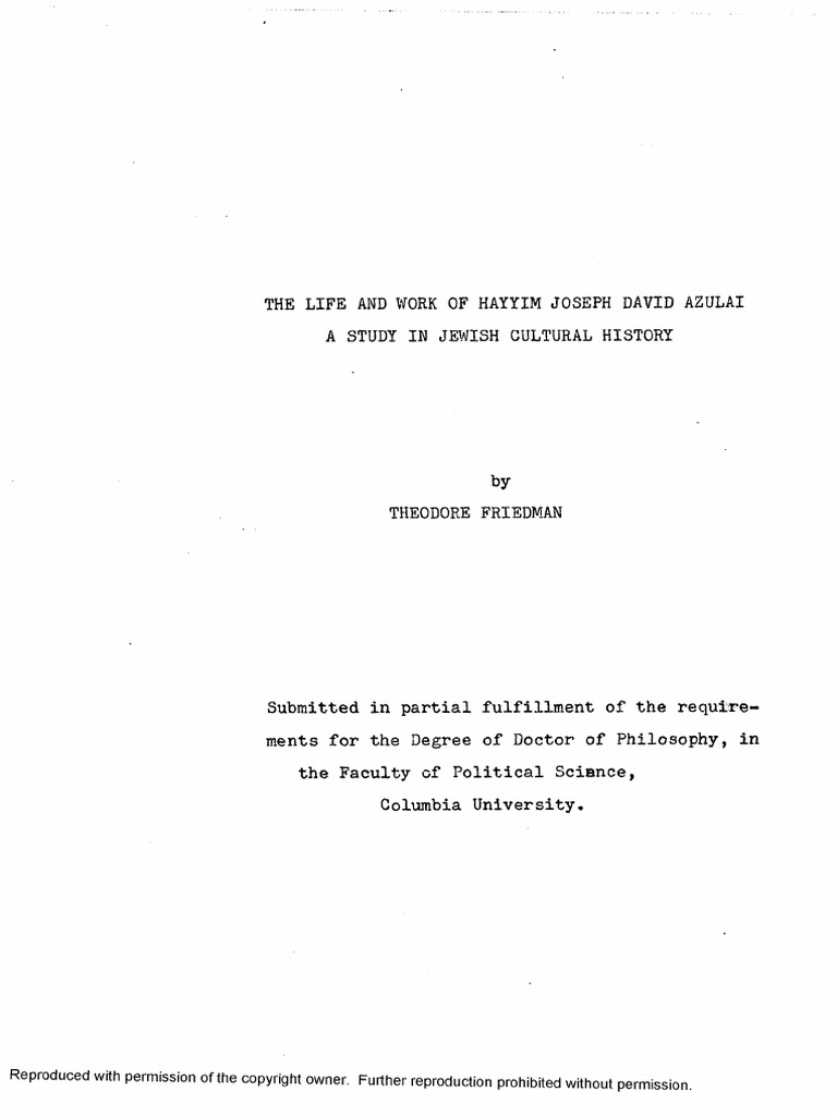 THE LIFE AND WORK OF HAYYIM JOSEPH DAVID AZULAI - A STORY IN - FRIEDMAN ...