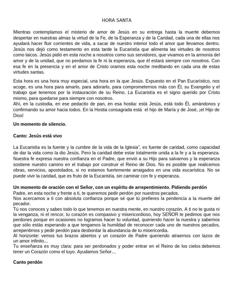 HORA SANTA de Servidores Con Cantos | PDF | eucaristía | Cristo (título)