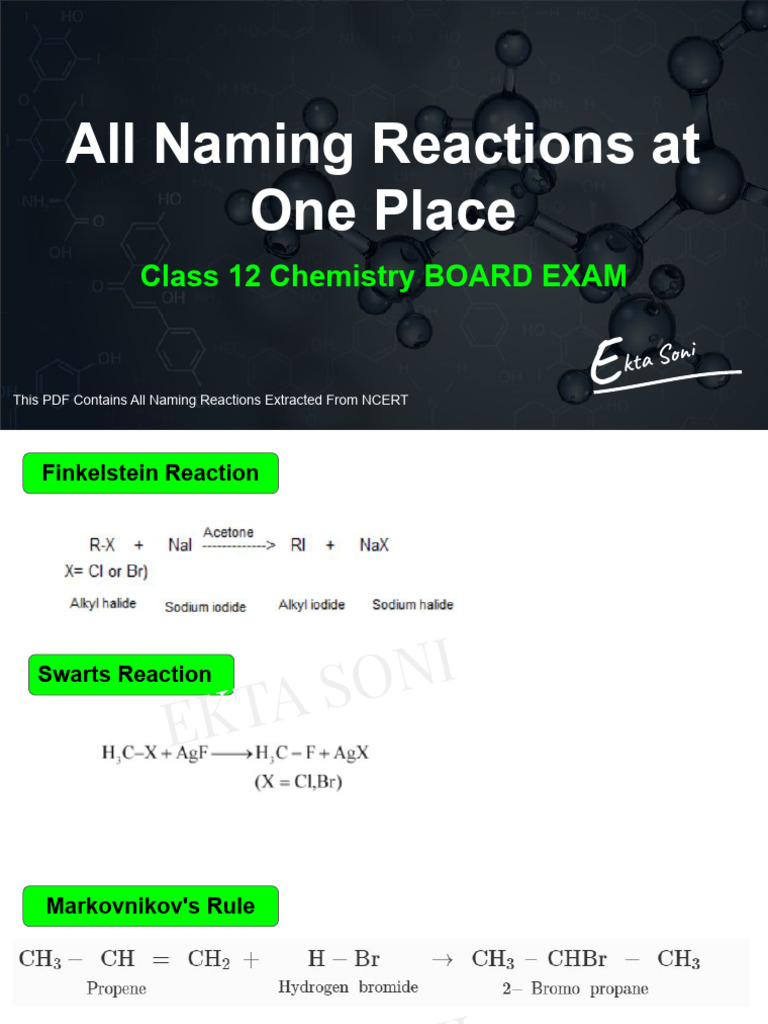 All Naming Reactions at One Place - Class 12 Chemistry | PDF ...
