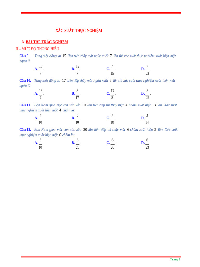 3 Bai-Tap-Trac-Nghiem-Xac-Suat-Thuc-Nghiem | PDF