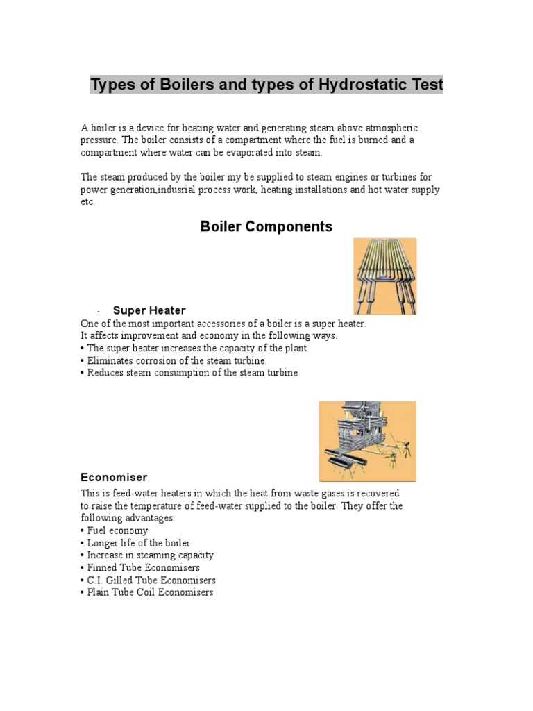 Types of Boilers and Types of Hydrostatic Test: Boiler Components | PDF ...