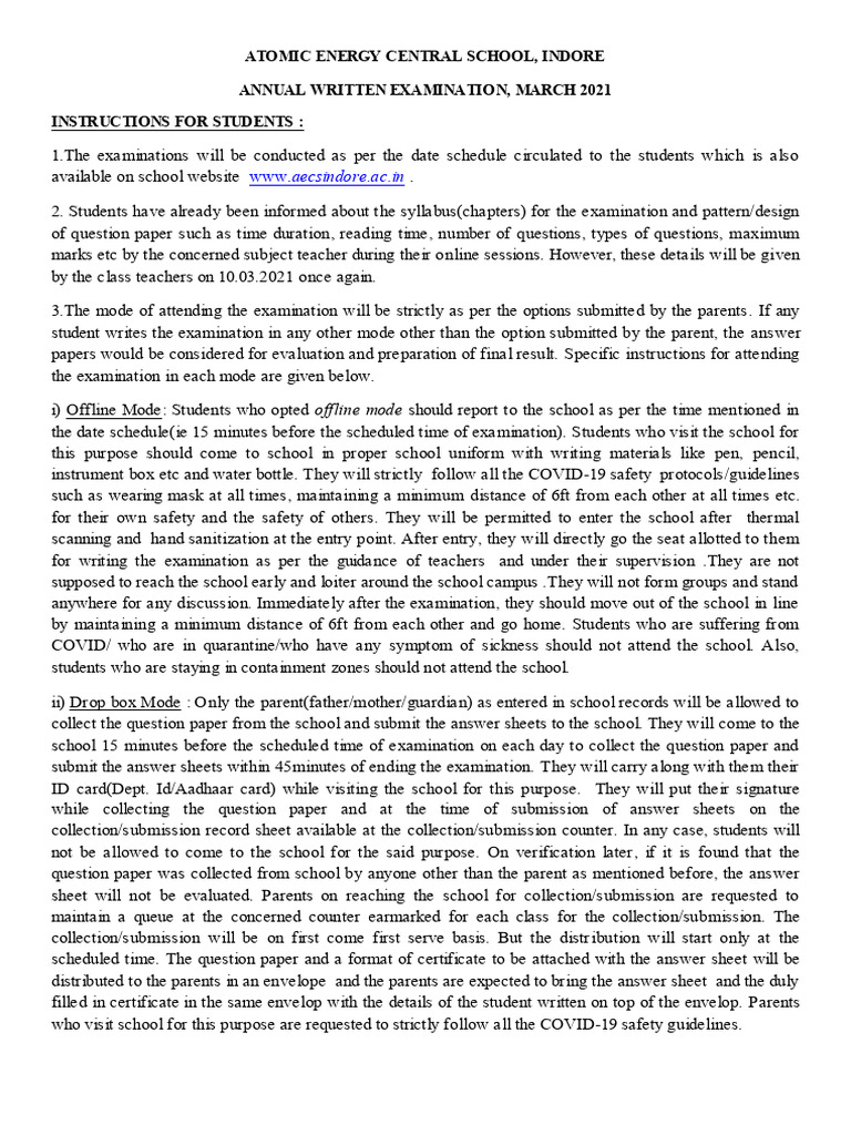 Annual Examination Guidelines On 09.03.2021 | PDF | Mail