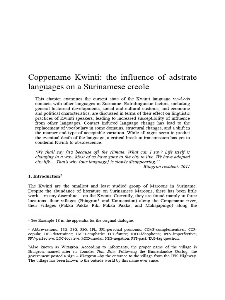 Borges 2014 Coppename Kwinti. The Influence of Adstrate Language On A ...