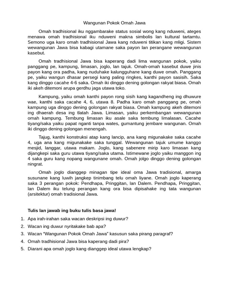 Wangunan Pokok Omah Jawa | PDF