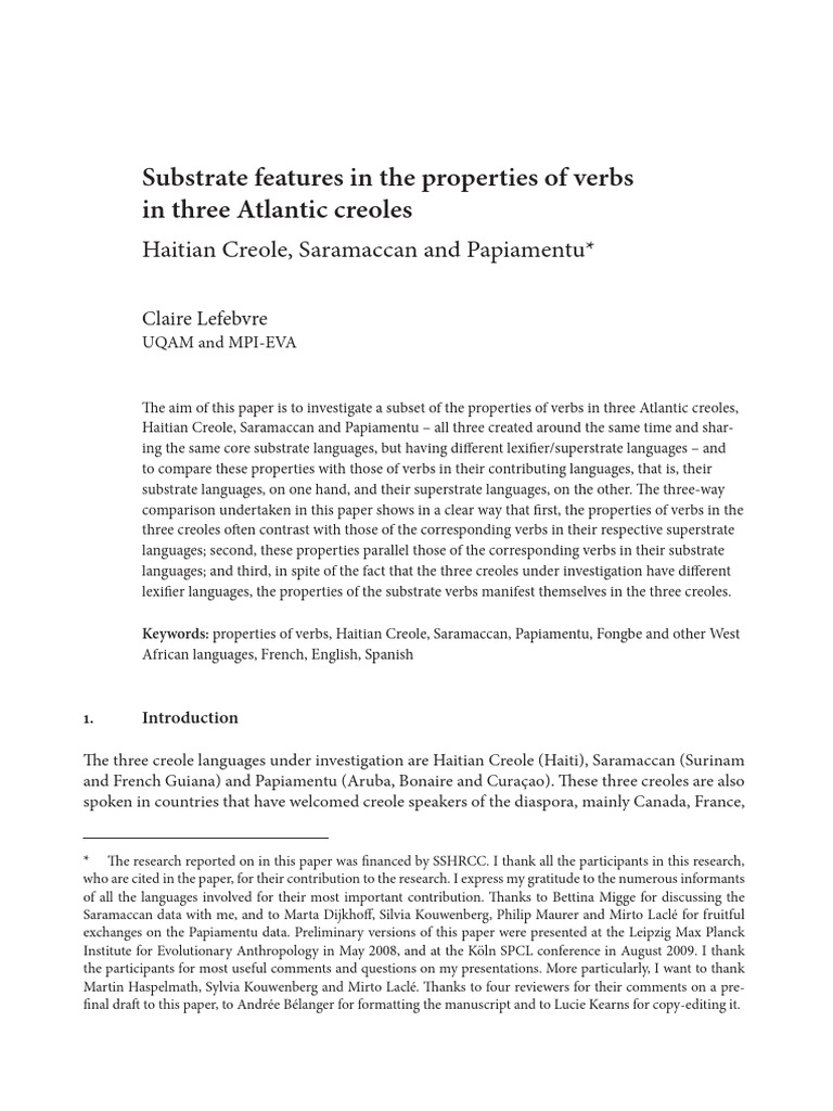 Lefebvre 2011 Substrate features in the properties of verbs in three ...
