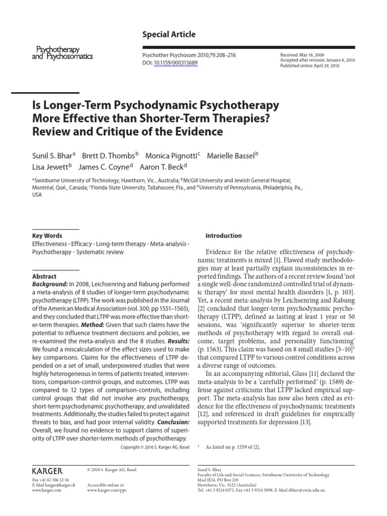 Is Longer-Term Psychodynamic Psychotherapy | PDF | Meta Analysis ...