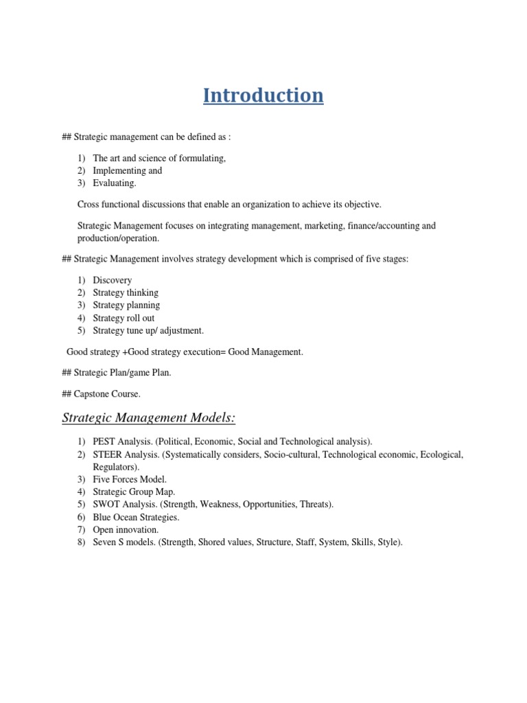 Strategic Management Models | PDF | Strategic Management | Strategic ...