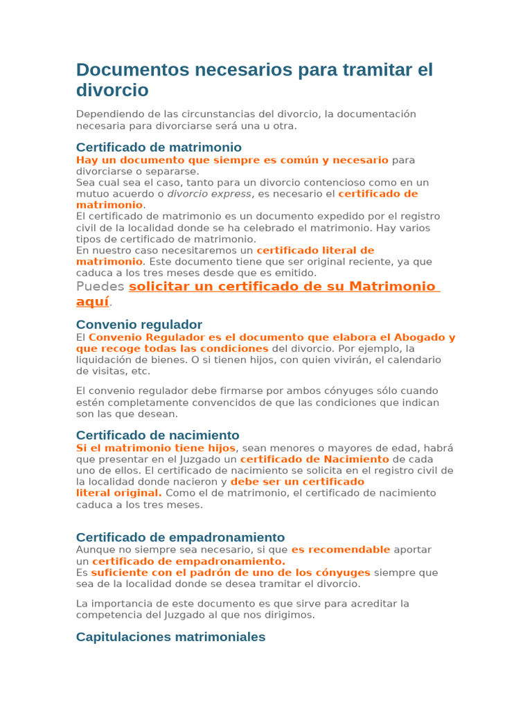 Documentos Necesarios para Tramitar El Divorcio | PDF | Divorcio ...