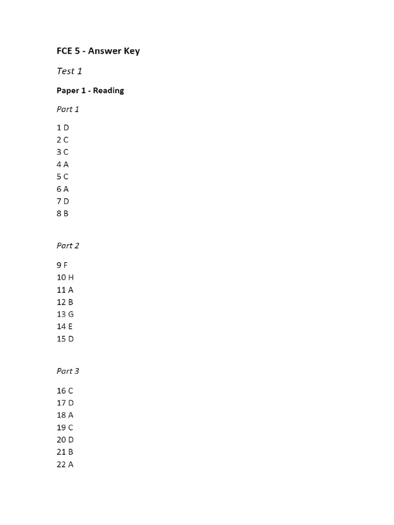 FCE 5 - Answer Key | PDF