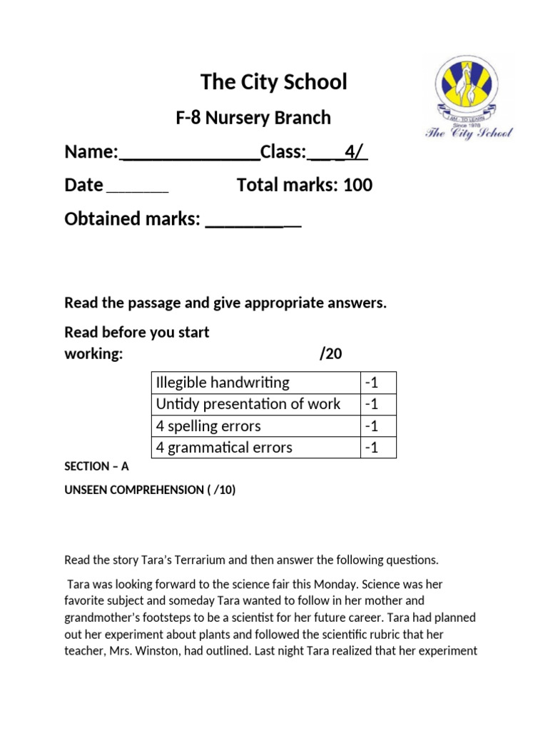 Mock Paper Grade 4 Updated 2023 | PDF | Science