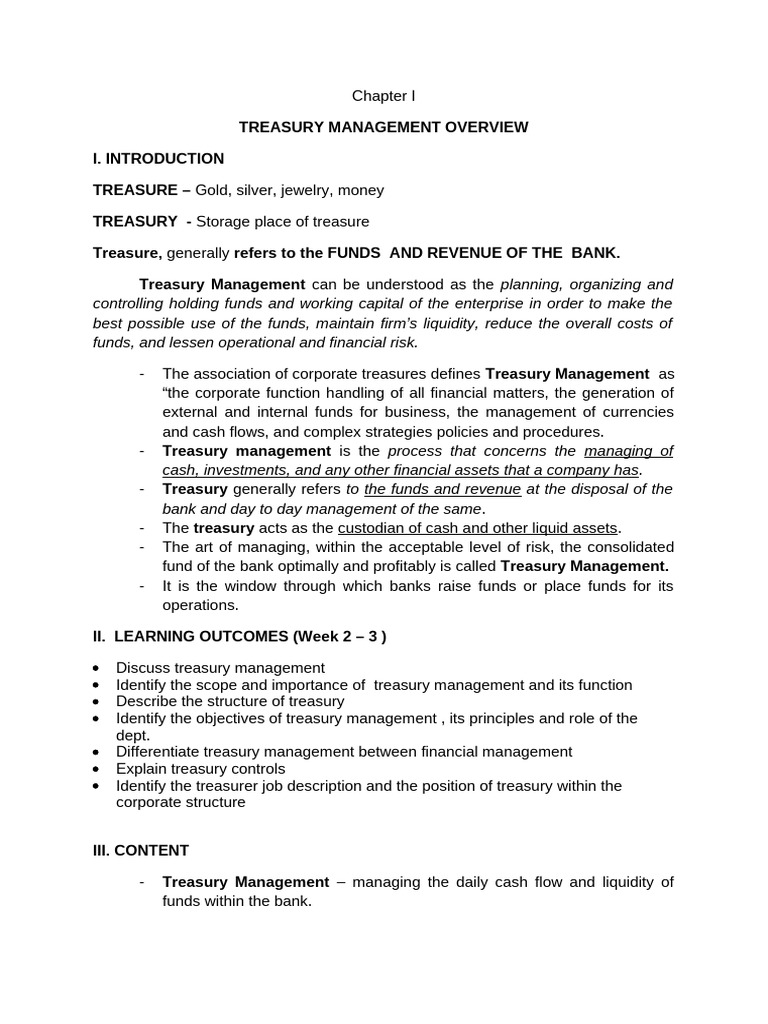 Treasury Management Overview | PDF | Market Liquidity | Banks
