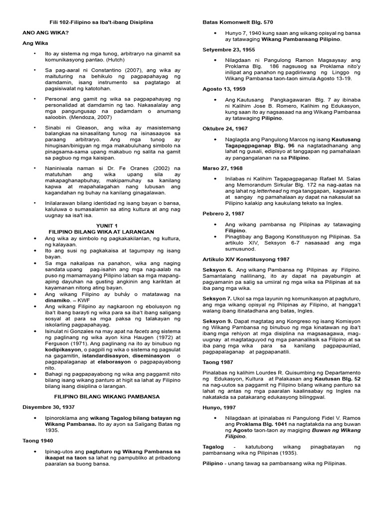 Fili 102 - Filipino Sa Iba't-Ibang Disiplina | PDF