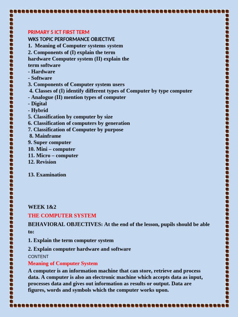 PRIMARY 5 COMPUTER | PDF | Input/Output | Computer Hardware