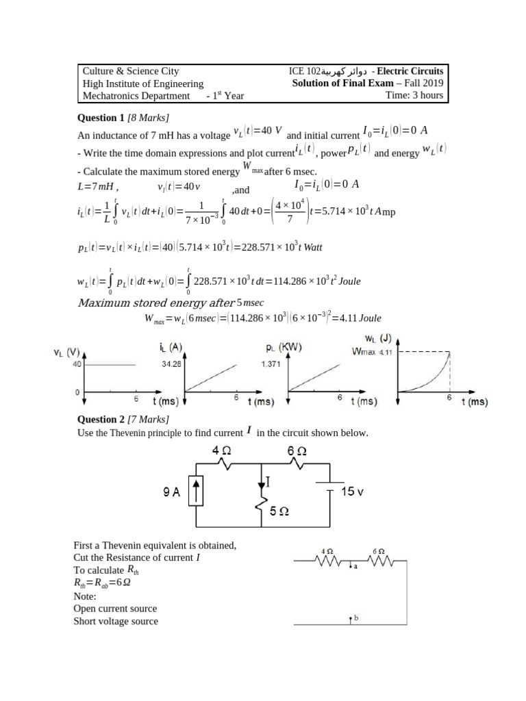 Electric Circuits Exam Solutions 2019 | PDF | Electrical Impedance ...