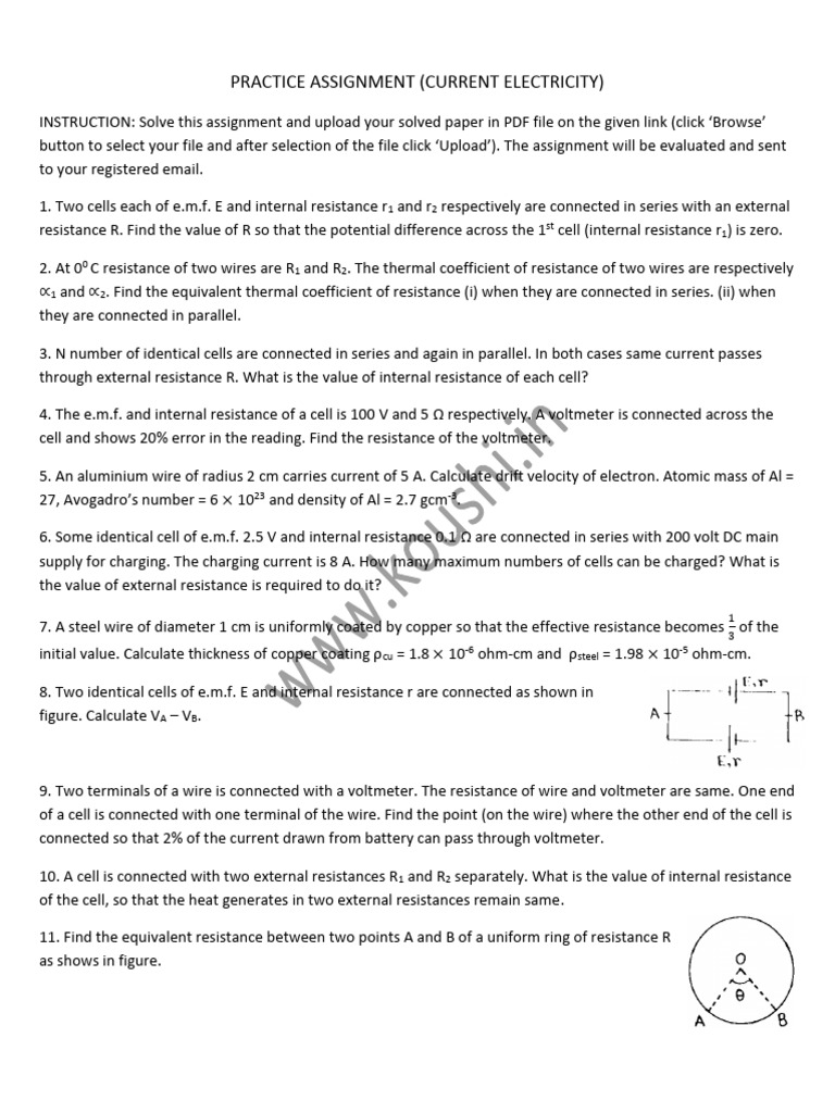 Practice Assignment Current Xii | PDF | Electrical Resistance And Conductance | Electrical Network