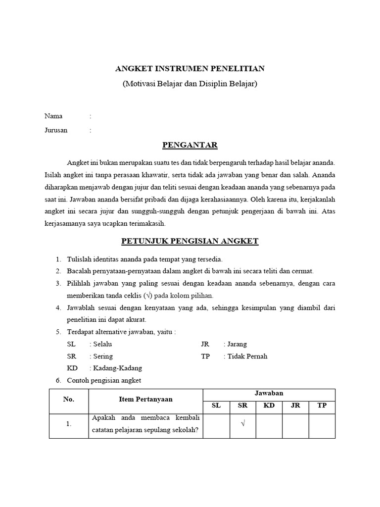 Angket Instrumen Uji Coba Penelitian - Salwa Rahmadhini | PDF | Seni & Disiplin Bahasa