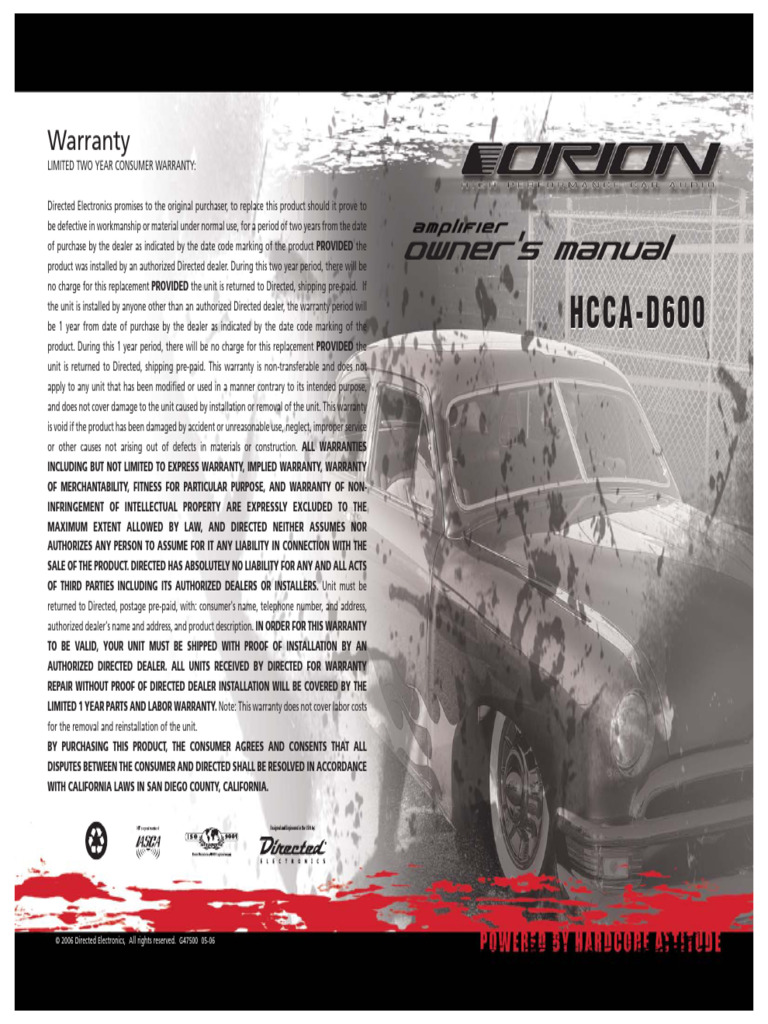 Orion HCCA-D600 Owners Manual (05-06) | PDF | Equalization (Audio) | Loudspeaker