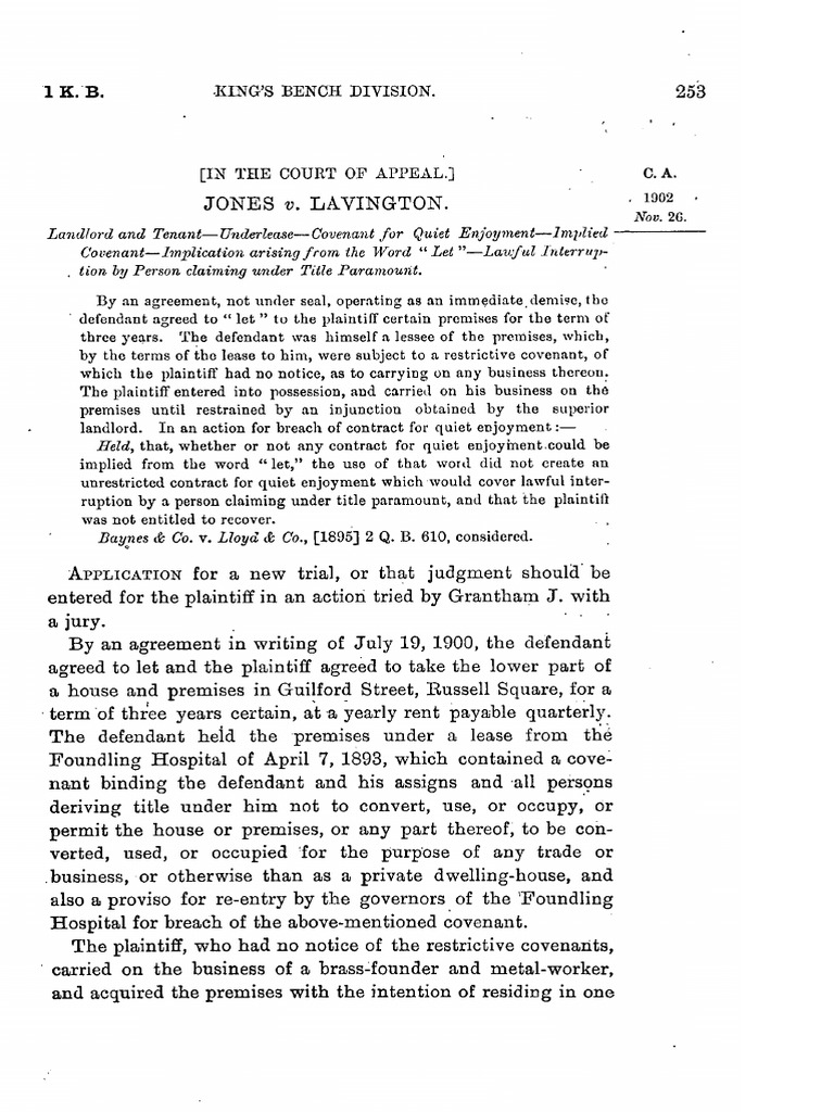 JONES v. LAVINGTON. (1903) 1 K.B. 253 | PDF