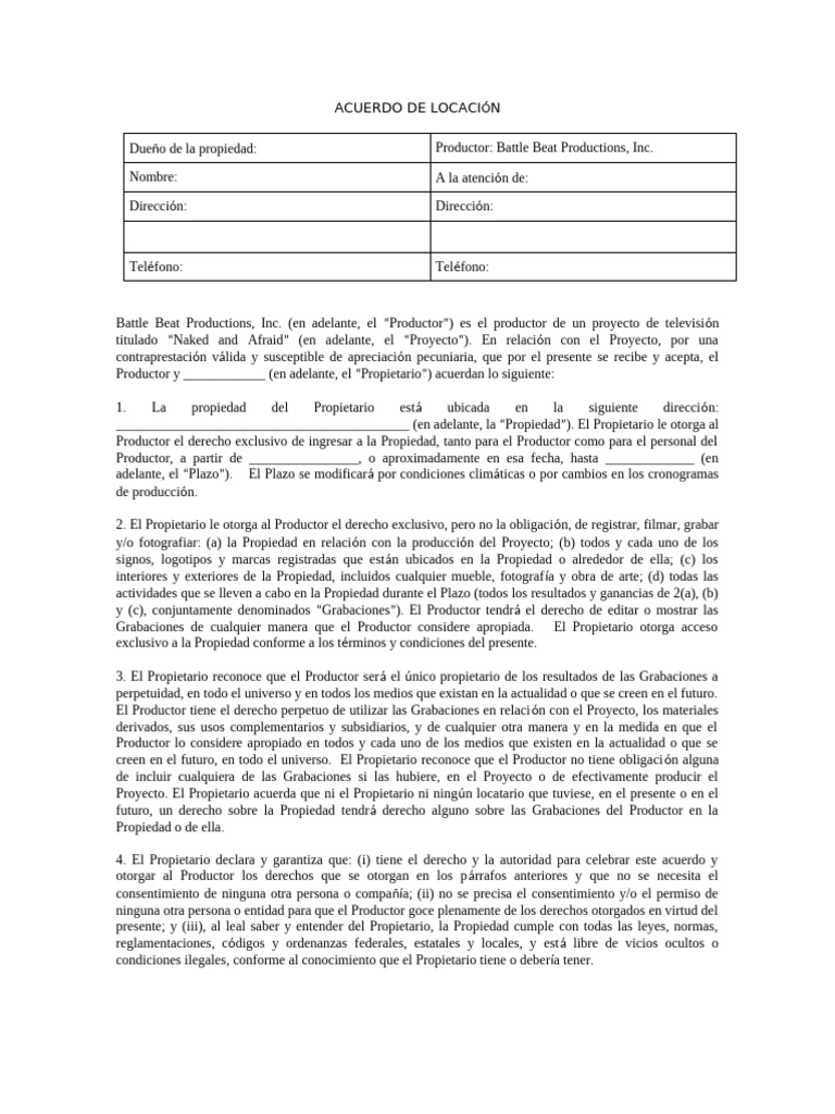 N&A - SPANISH - Location Release | PDF | Propiedad | Justicia