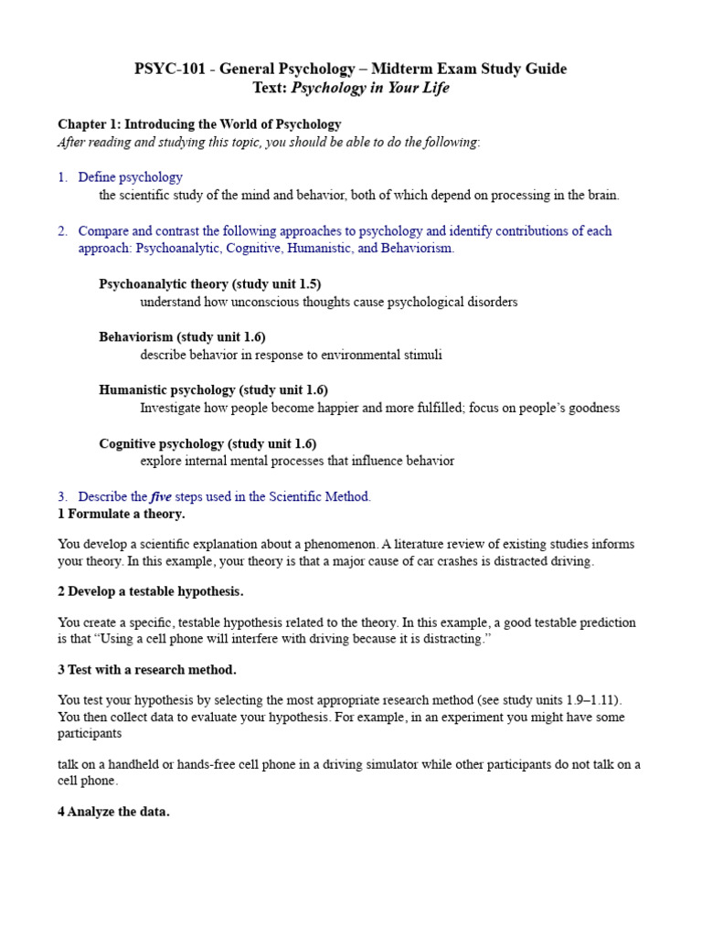 PSYC-101.Midterm Study Guide - Rev | PDF | Memory | Reinforcement