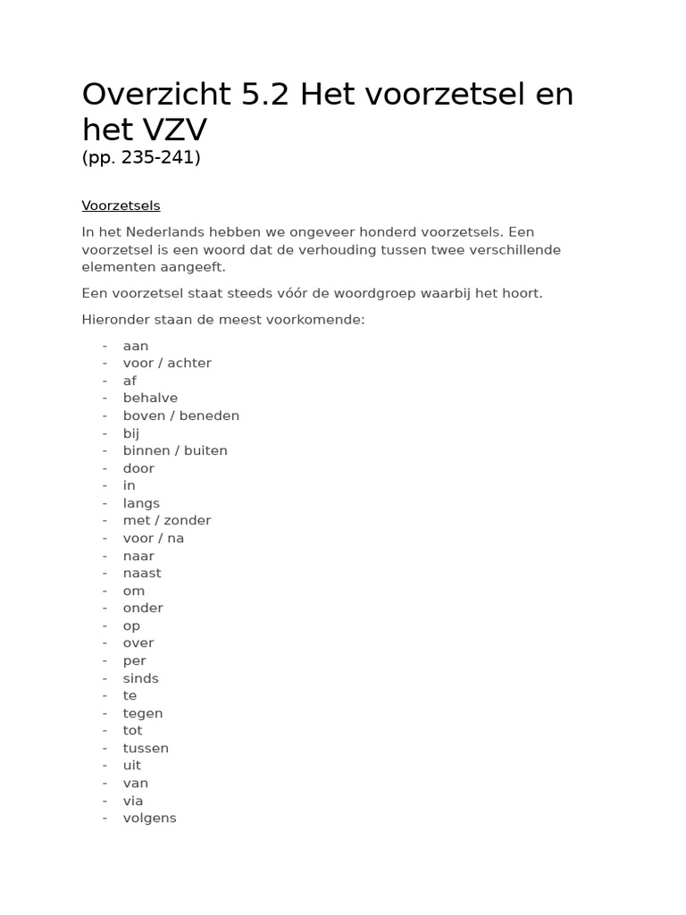 Lijst Voorzetsels | PDF