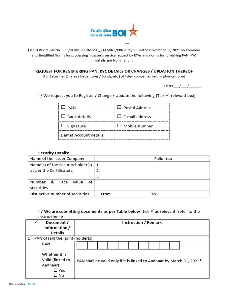Form Isr-1 Request For Registering Pan Kyc Details or Changes Updation ...