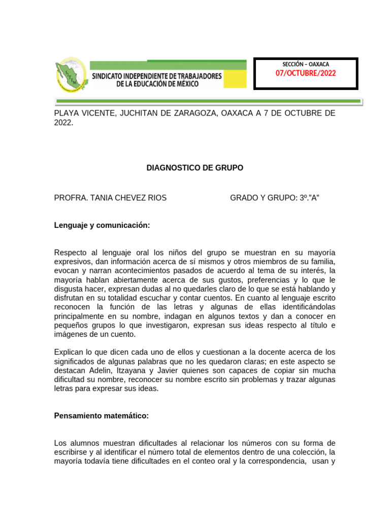 Diagnóstico Escolar 3ºA: Habilidades y Áreas de Mejora | PDF