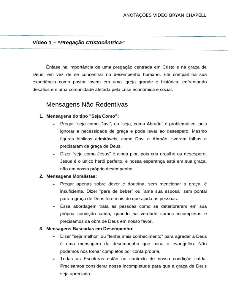 Anotações Video - Bryan Chapell - Docx - Recuperado | PDF | Sermão | Jesus