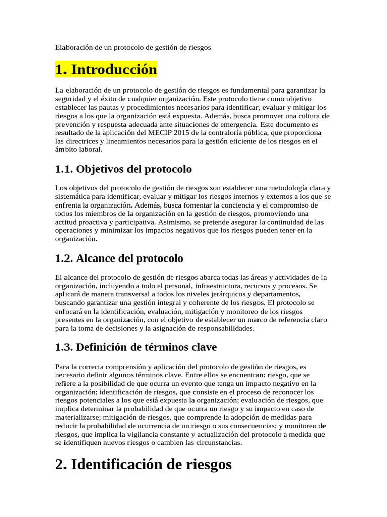 Elaboración de Un Protocolo de Gestión de Riesgos | PDF | Riesgo | Evaluación