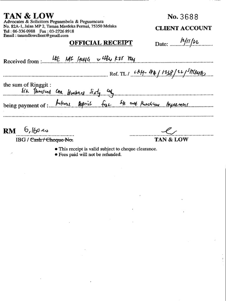 Official Receipt Leekaihong | PDF