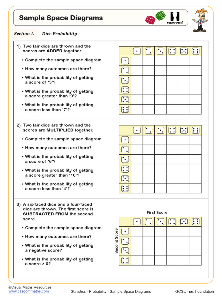 Dice and Spinner Sample Space Diagrams | PDF | Probability | Applied ...