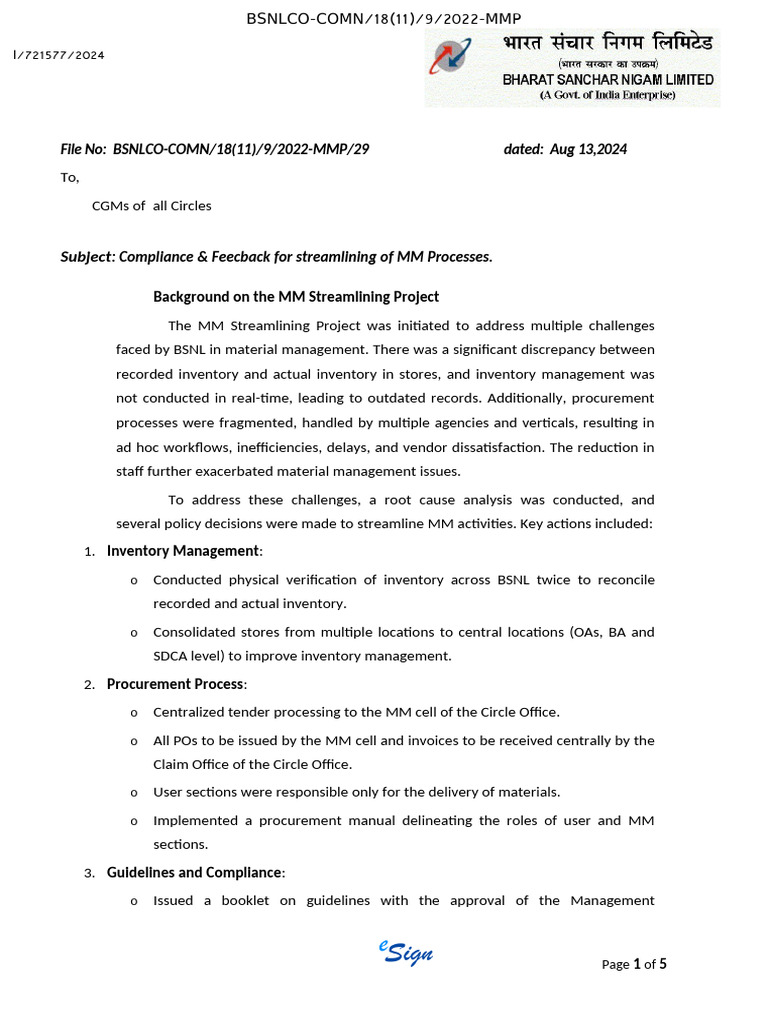 MM Process 29 Feedback Compliance Signed | PDF