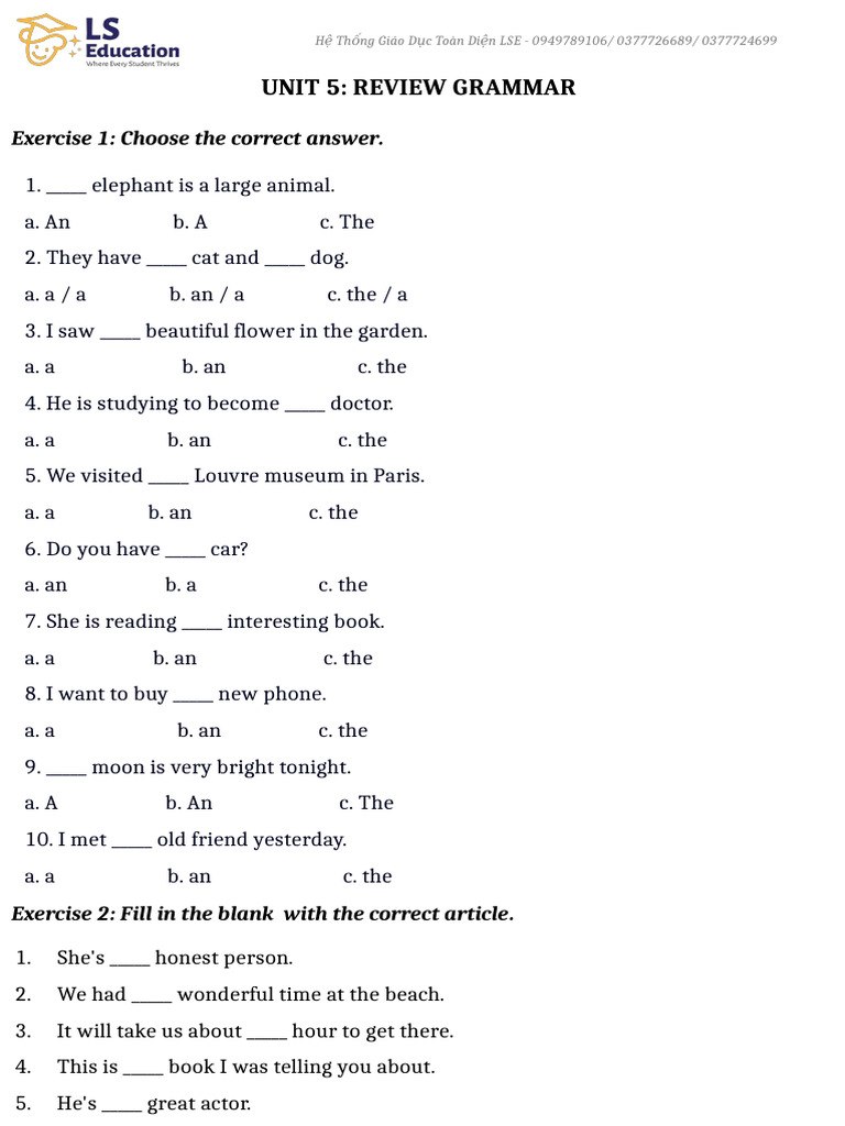 G8 Công_ Review Grammar Unit 5 | PDF