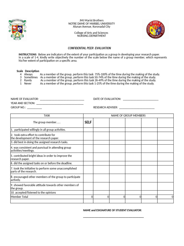 Confidential Peer Evaluation Individual Pdf Social Psychology