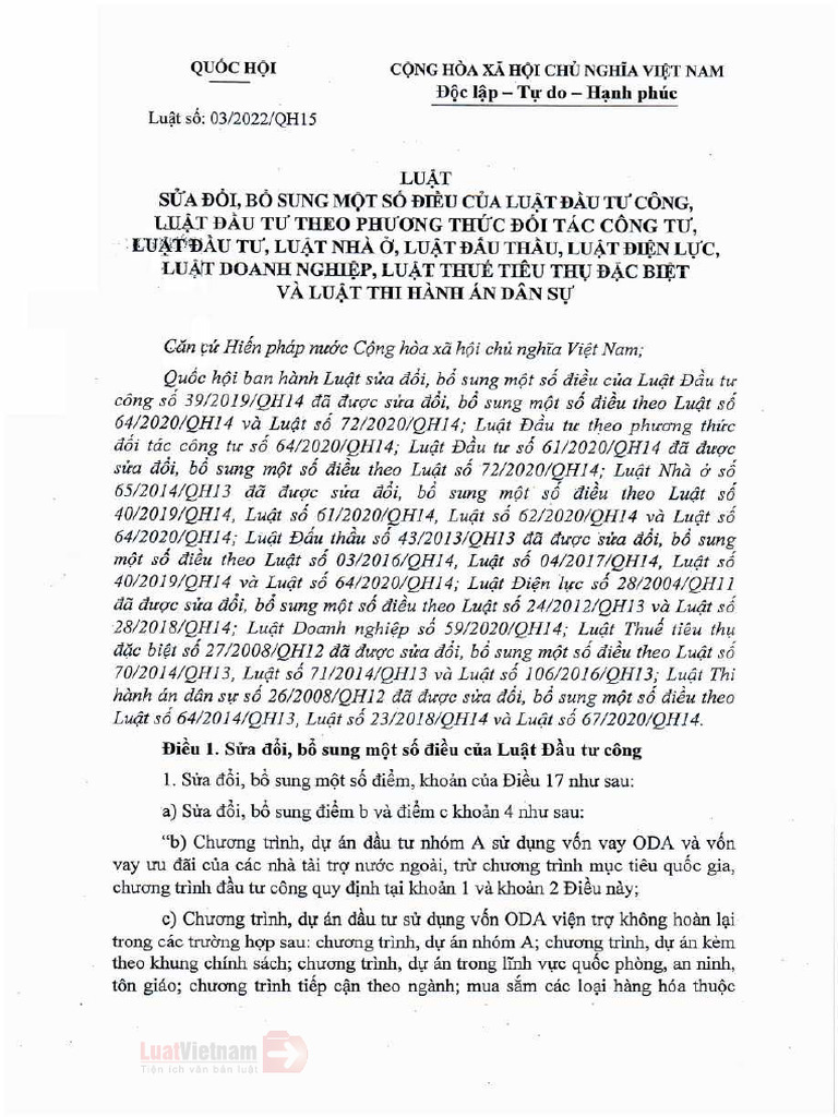 Luat Sua Doi Luat Dau Tu Cong Luat Dau Tu Theo Phuong Thuc Doi Tac Cong Tu 2022 | PDF