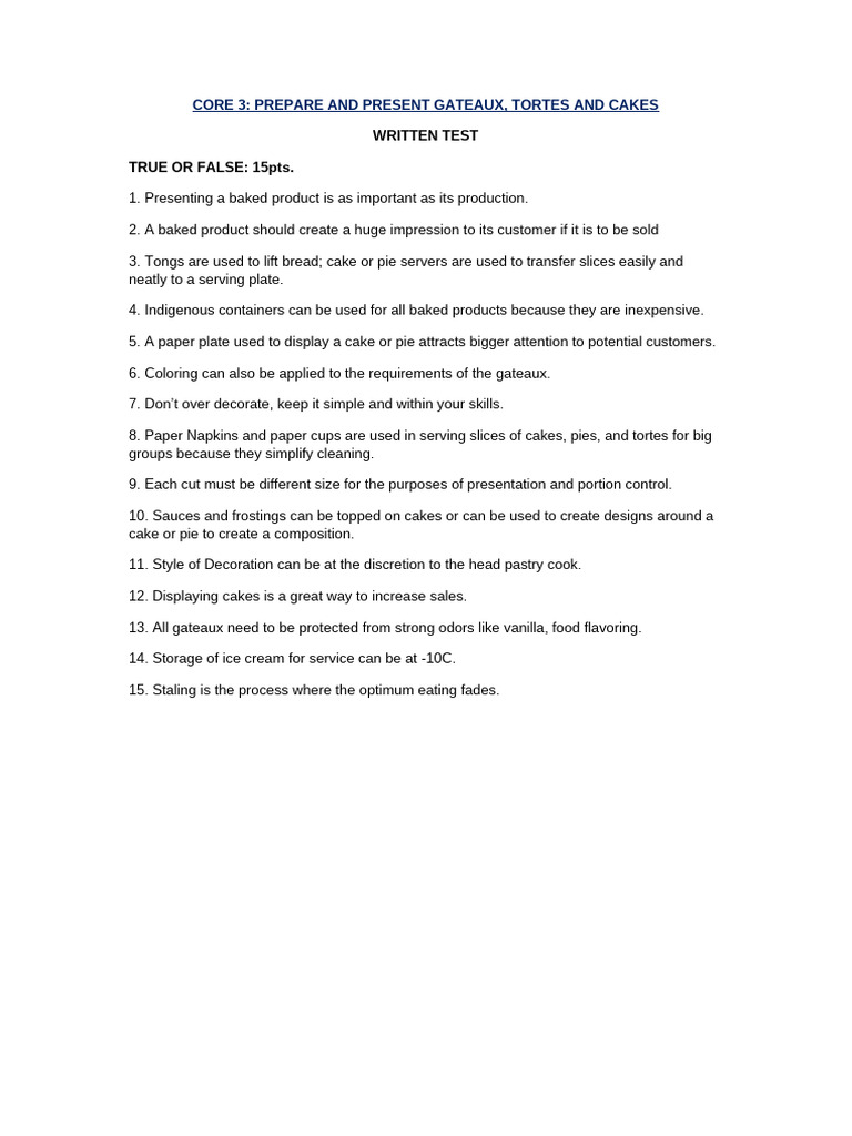 Core 3 Prepare and Present Gateaux Tortes and Cakes | PDF | Cakes ...