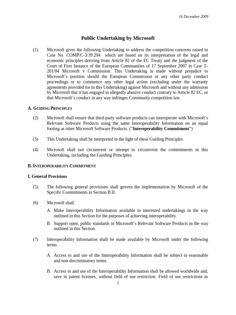 Microsoft 2009 Interoperability Commitment | PDF | Microsoft Office | Microsoft Windows