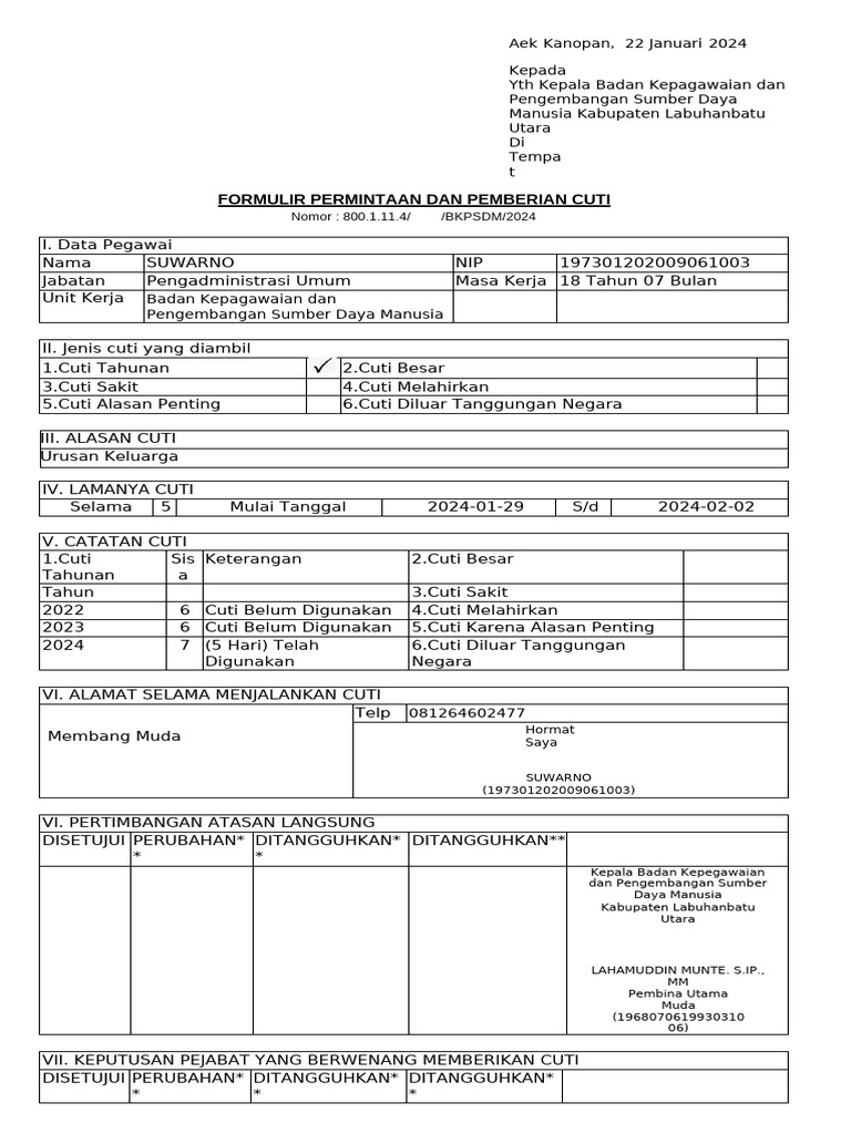 Contoh Format Cuti | PDF