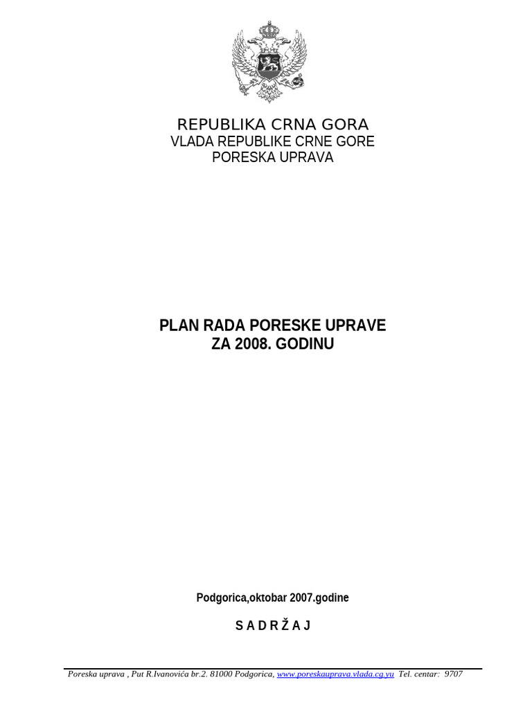 Republika Crna Gora Vlada Republike Crne Gore Poreska Uprava | PDF