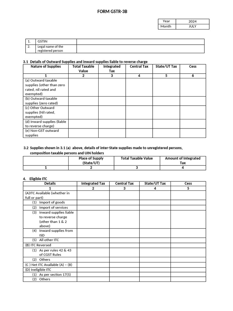 GSTR-3B July 2024 Filing Guide | PDF | Taxes | Invoice