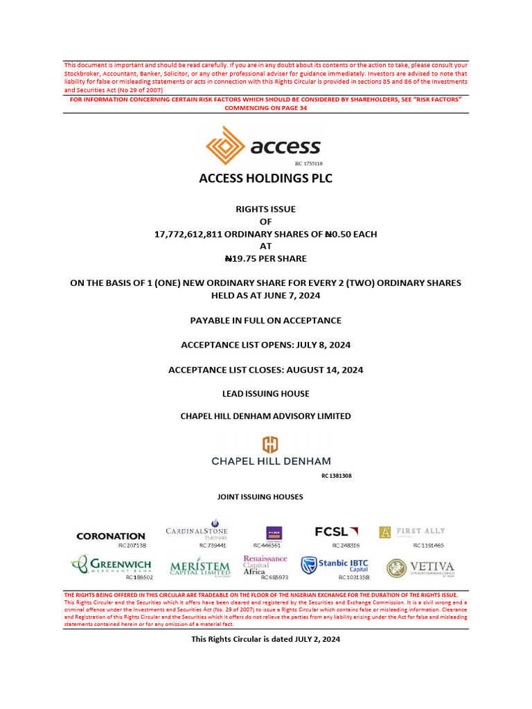 Access Holdings Rights Circular | PDF | Securities Act Of 1933 ...