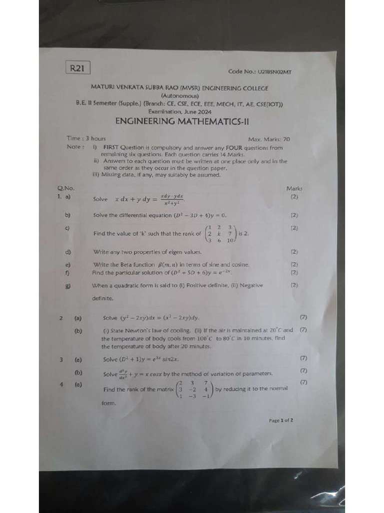 M2-Question Paper - (June-2024) - With Solutions | PDF