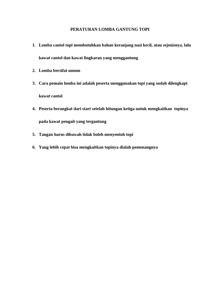 Peraturan Lomba Gantung Topi | PDF