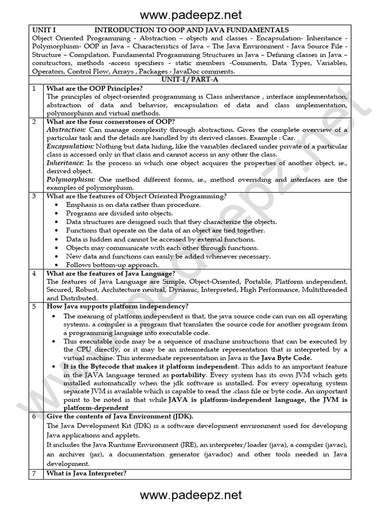 CS8392-Object Oriented Programming Iq | PDF | Class (Computer Programming) | Inheritance (Object ...