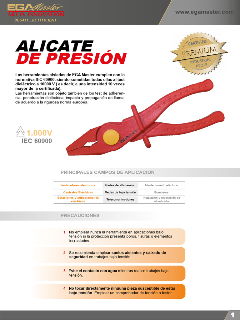 EGA Master Herramienta Industrial ALICATE DE PRESION 1000V 73248 F ...