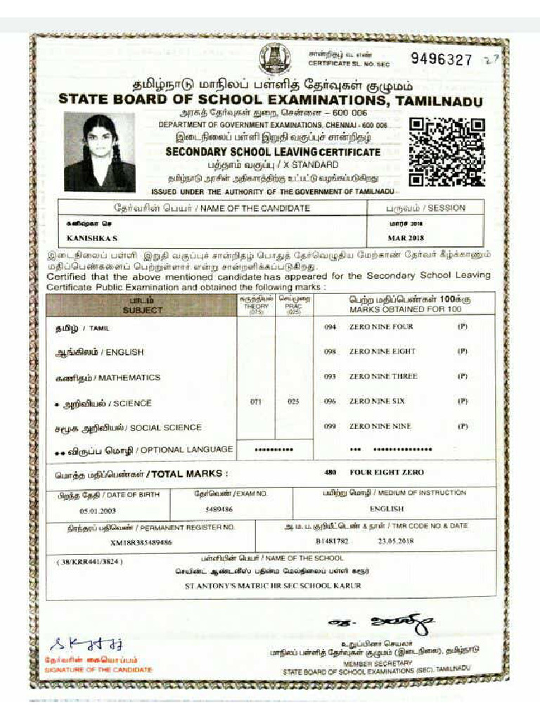 Kanishka S 10th Certificate | PDF