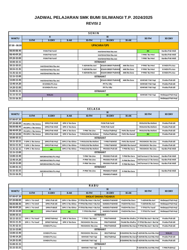 Jadwal Pelajaran Revisi 2 Tp 2024 2025 Fm Dkv Ak Pdf
