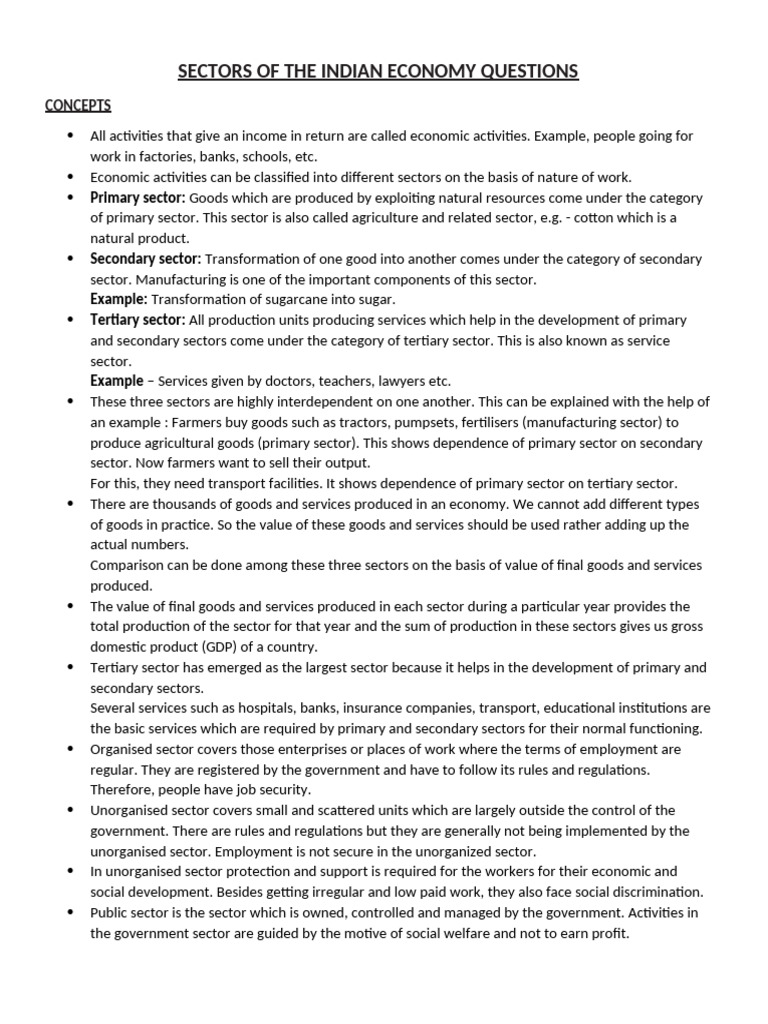 Sectors of The Indian Economy Questions | PDF | Employment | Loans